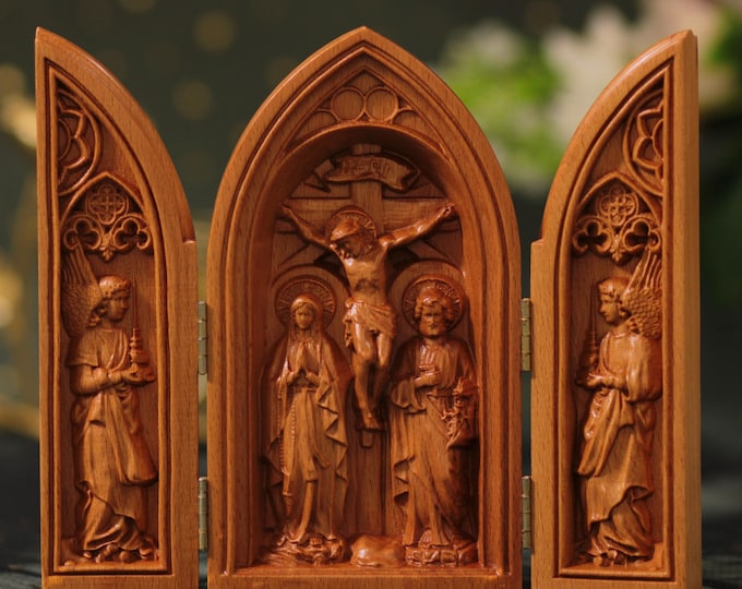 Holy Family Catholic Triptych of the Virgin Mary Jesus Christ St Joseph Handmade Portable Altar ...