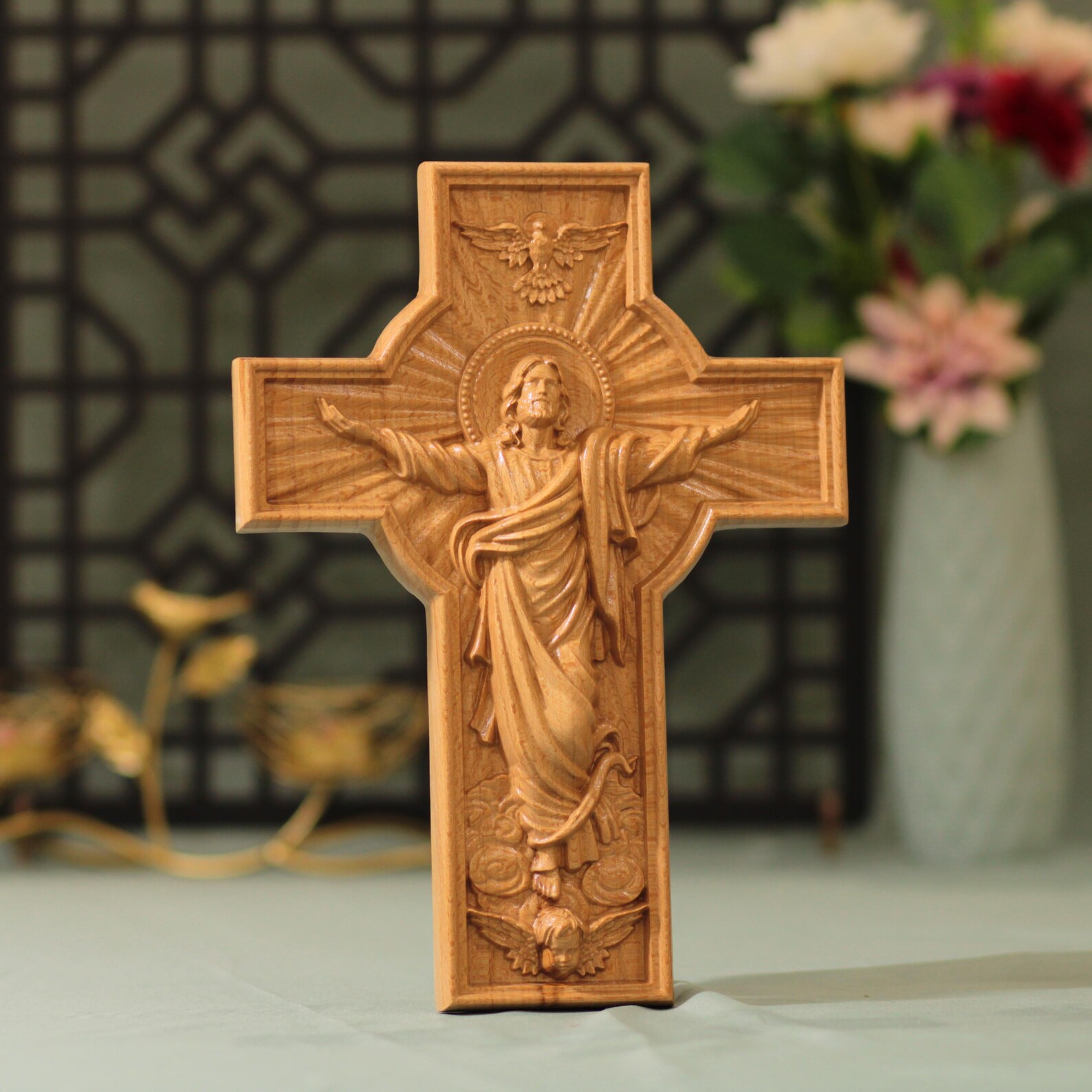 Jesus Crucifix Wall Cross Catholic Wood Art Christian Home Decor Gift ...
