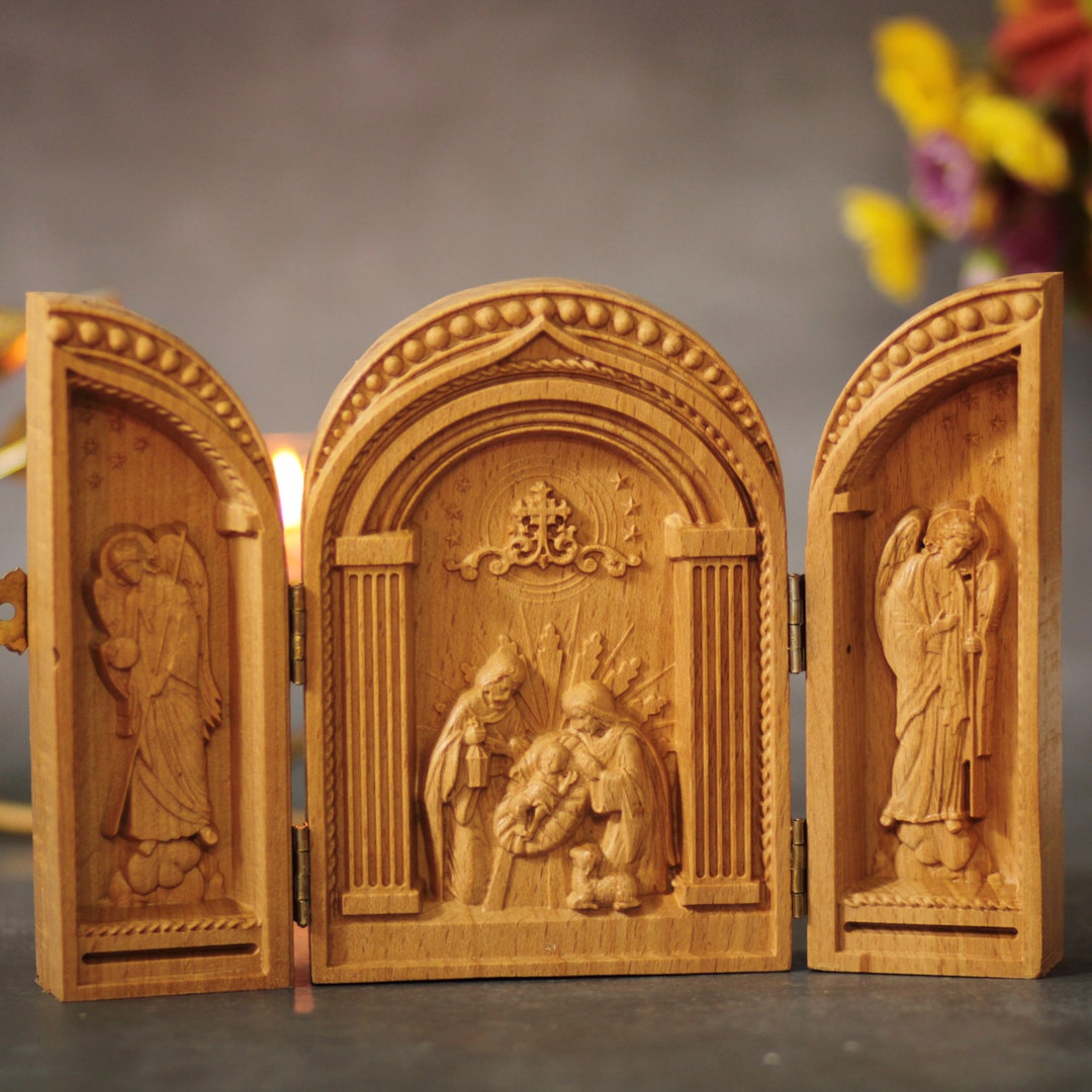 Nativity Triptych Holy Trinity Archangel Michael Archangel Gabriel Christmas Gift Ideas Catholic ...