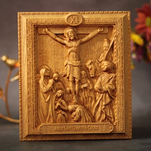 A Set of 14 Wooden Stations of the Cross Solid Wood Carving Room Decor ...