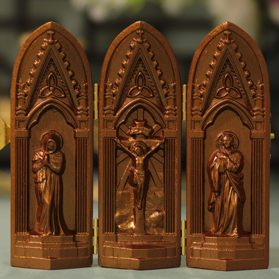 Catholic Triptych Jesus Christ on the Cross- St. John- Virgin Mary ...