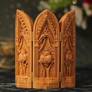 Catholic Wooden Triptych Sacred Heart Jesus Mary Joseph Immaculate ...