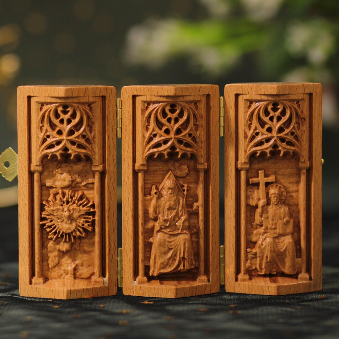 Holy Trinity Wood Triptych Catholic Art Father Son Holy Spirit ...