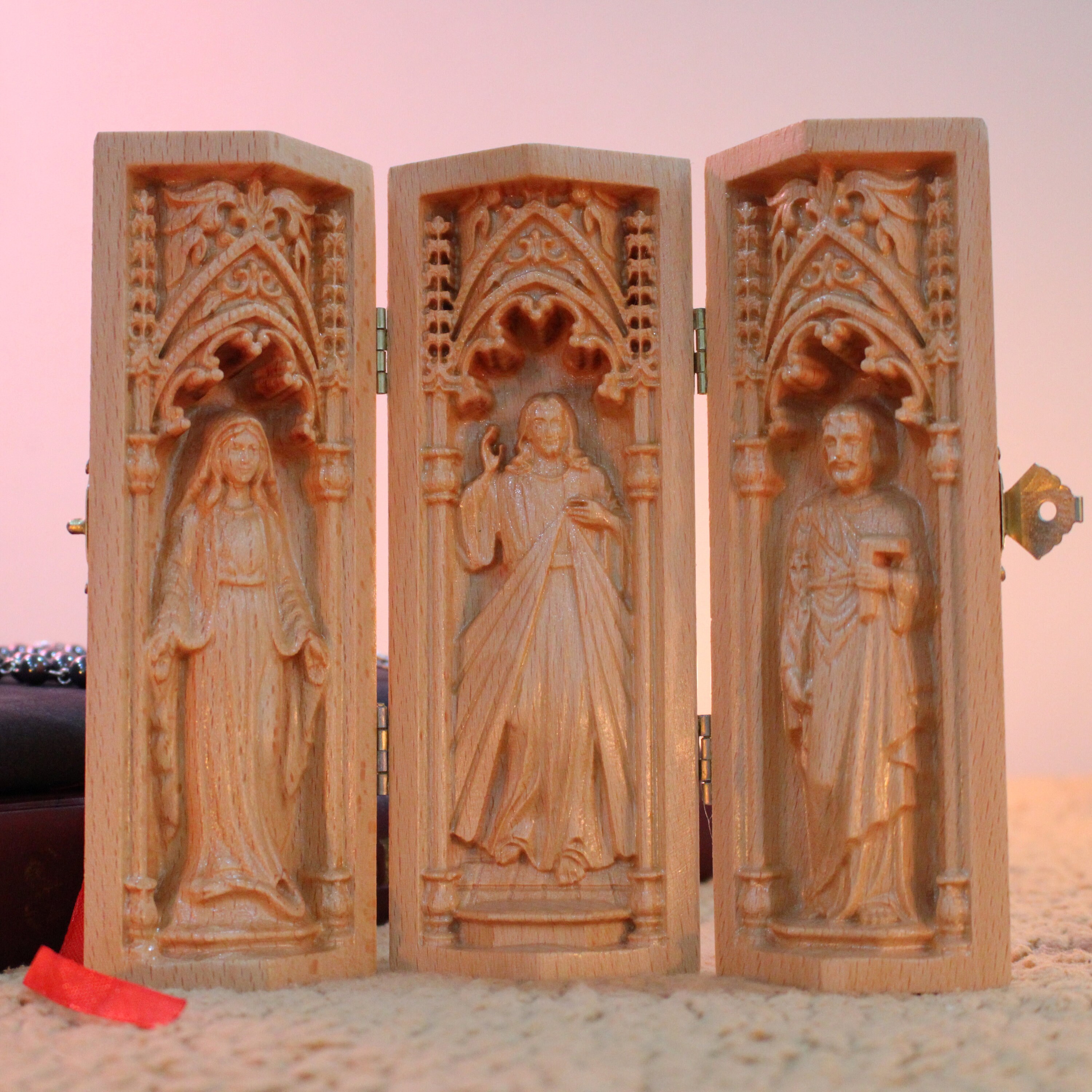 Triptych of the Virgin Mary- Jesus Christ- Saint Joseph, Portable Altar ...