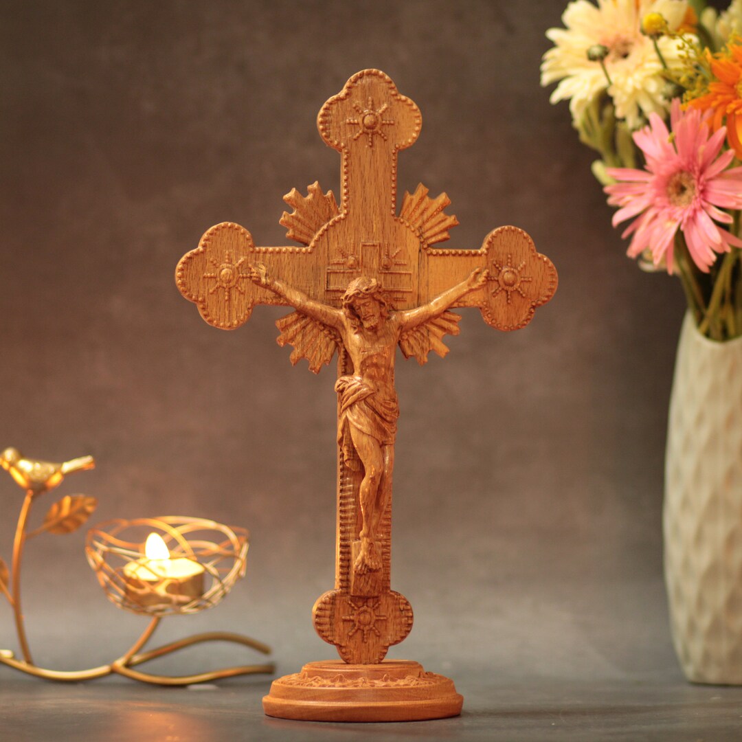 Christ Crucifix Solid Wood Religious Wall Wooden Cross Jesus Crucifix ...