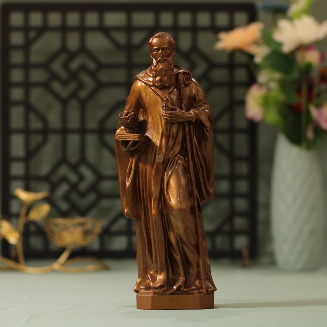 Saint Benedict Wooden Statue Antique Style San Benito Catholic Figurine ...