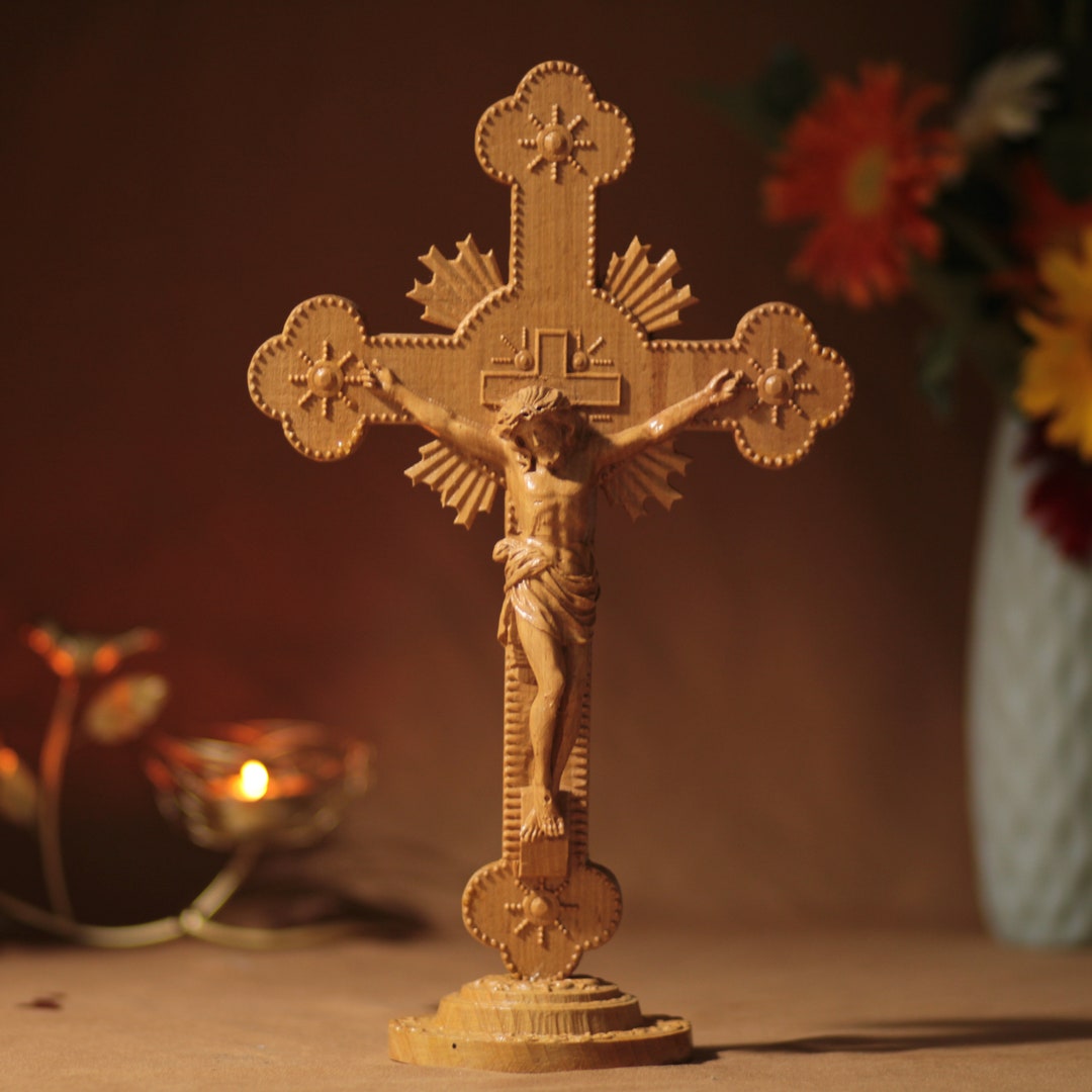 Christ Crucifix Solid Wood Religious Wall Wooden Cross Jesus Crucifix ...