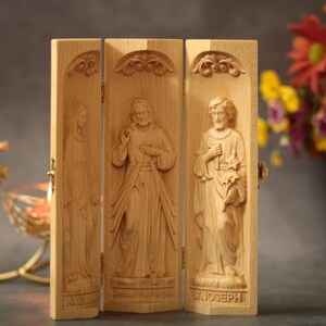 Catholic Triptych of Jesus Christ- St. Joseph- Mother Mary Religious Gifts Wooden Catholic Home ...