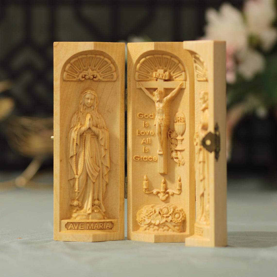 Crucifix Christ | Virgin Mary | St. Peter Wood Catholic Triptych Icon ...