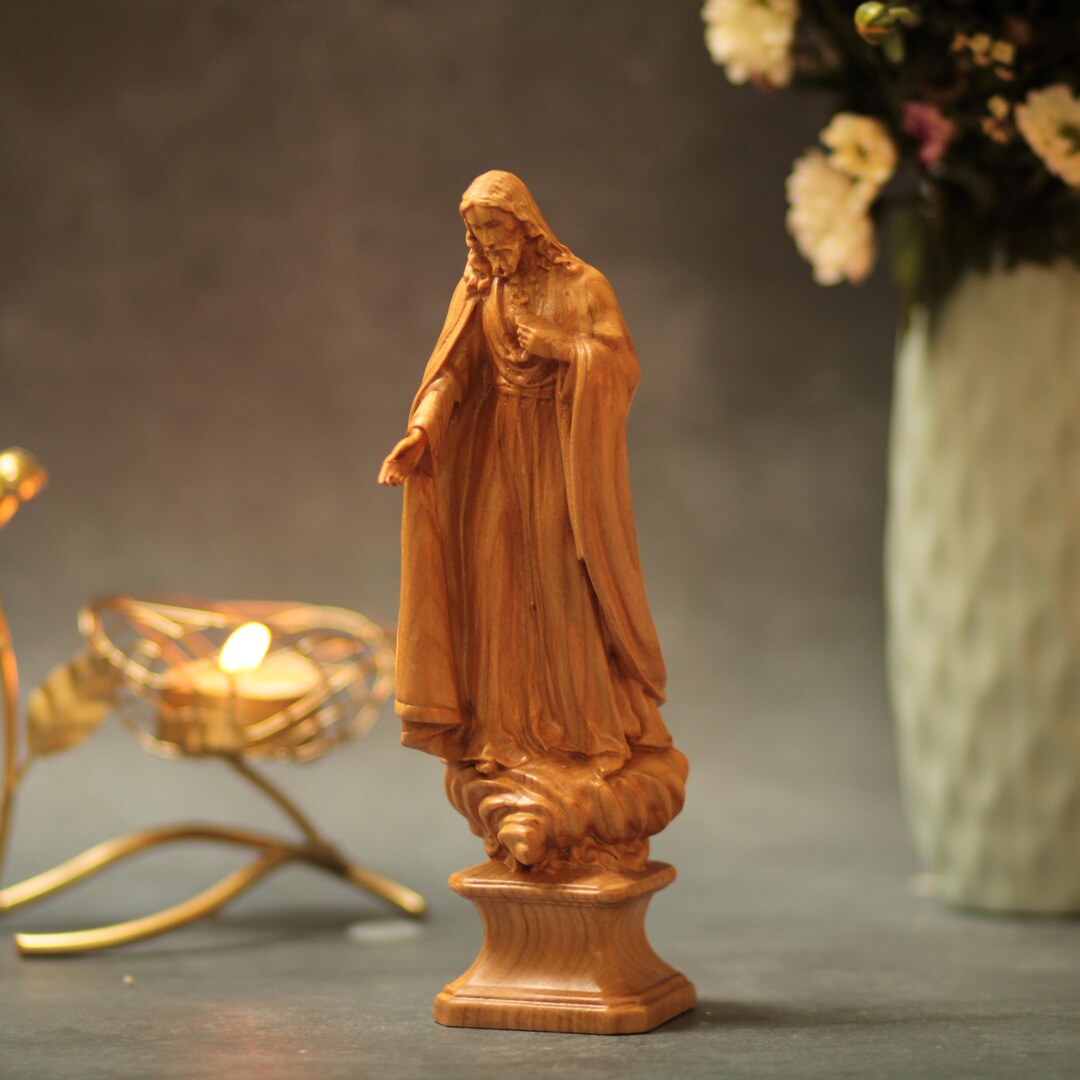 Sacred Heart of Jesus Wooden Statue | Catholic Gift, Religious Home ...