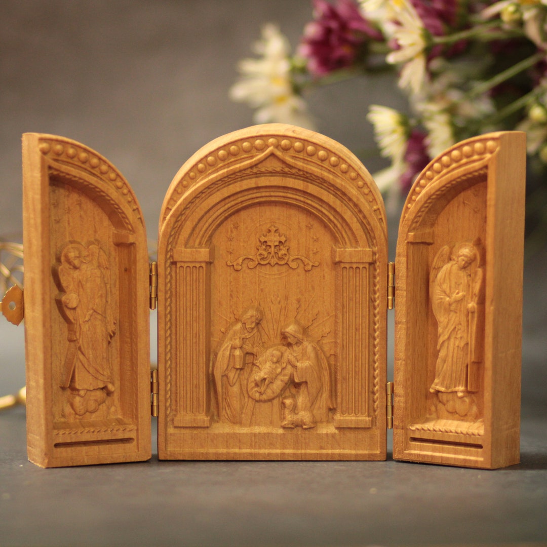 Nativity Triptych Holy Trinity Archangel Michael Archangel Gabriel Christmas Gift Ideas Catholic ...