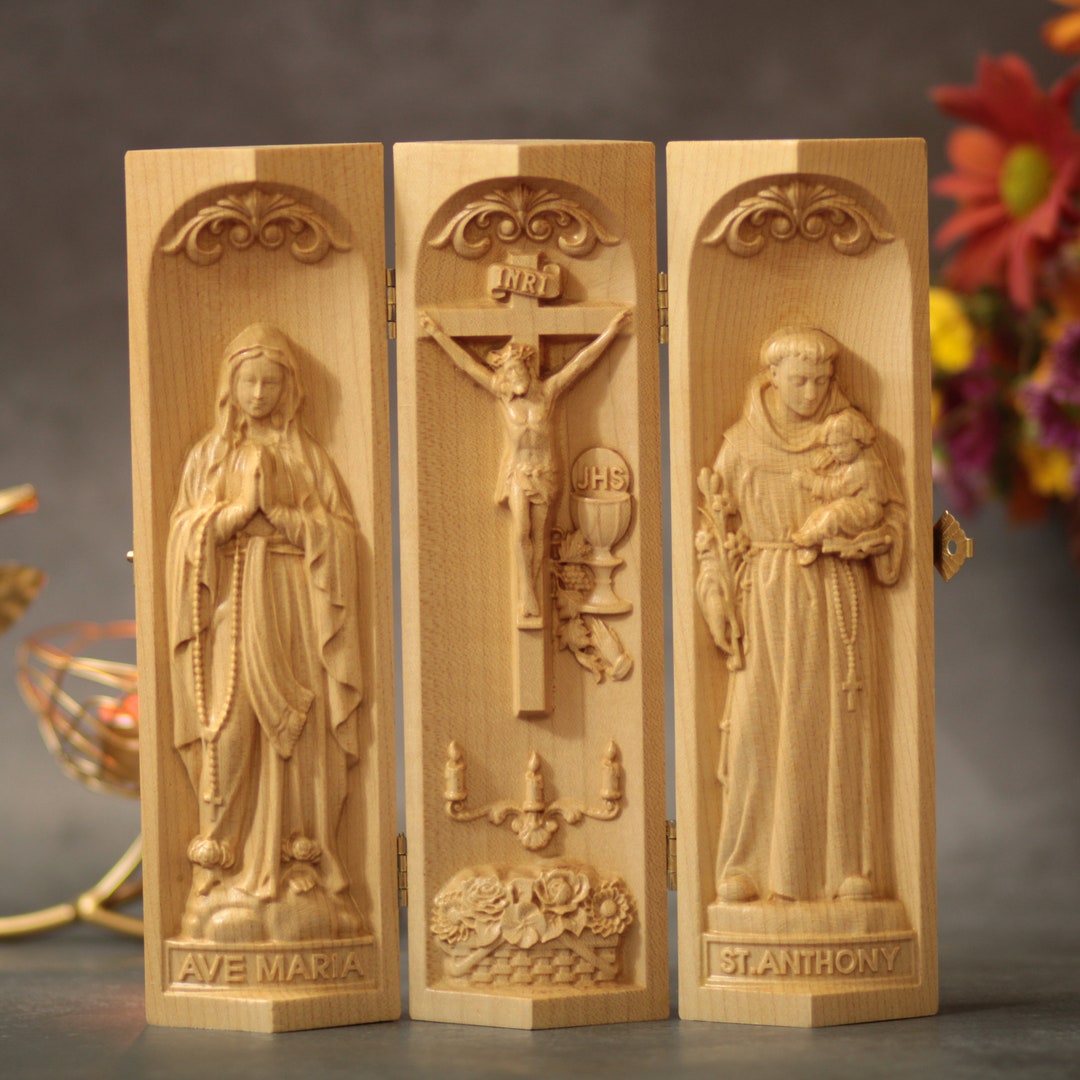 Catholic Altar Jesus Christ Virgin Mary St. Anthony Wood Carving Icon ...