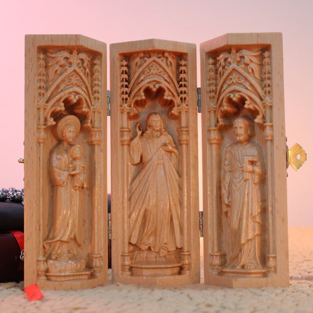 Wooden Triptych Holy Family Mary Statue St Joseph Statue Wood - Etsy