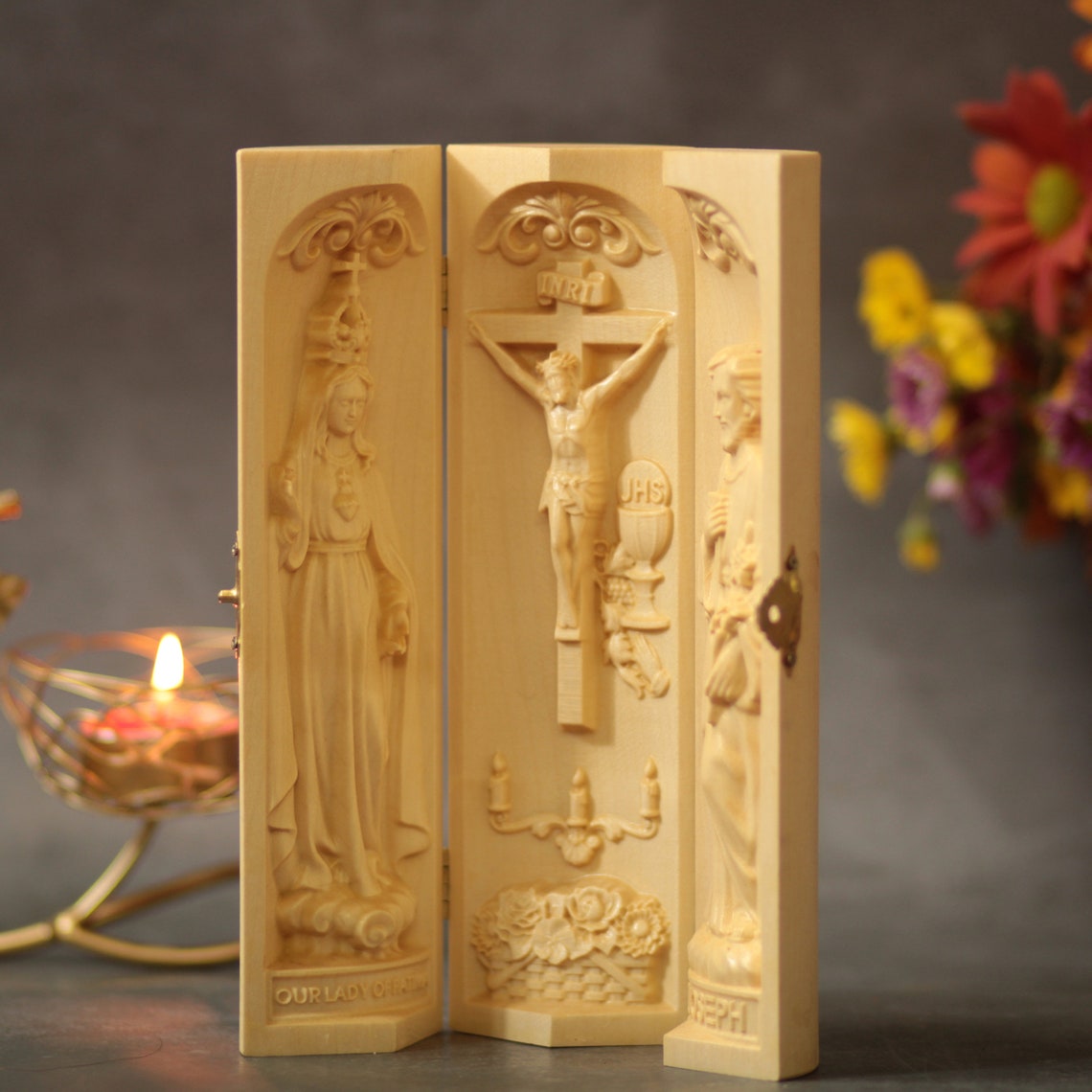 Wooden Catholic Altar Jesus Christ/ Saint Joseph/ Our Lady of Fatima ...