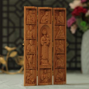 Our Lady of Lavang and the Twelve Apostles Triptych Catholic Wood Panel ...