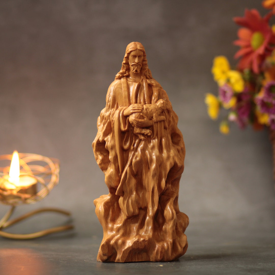 The Religious Artwork of Jesus Carrying the Lamb Statue Religious ...