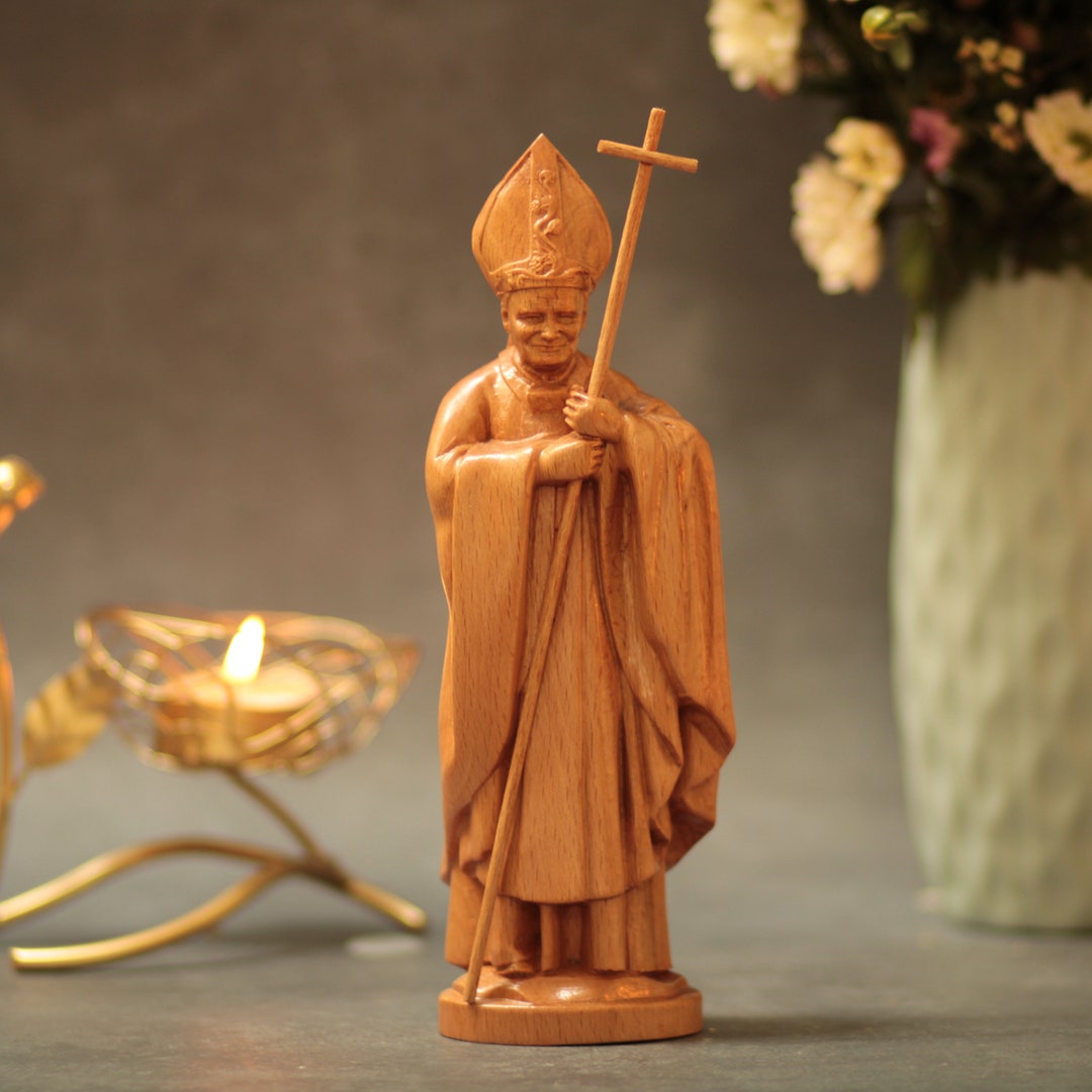 Pope Saint John Paul II Wooden Figurine Statues Holy Figurine Religious ...