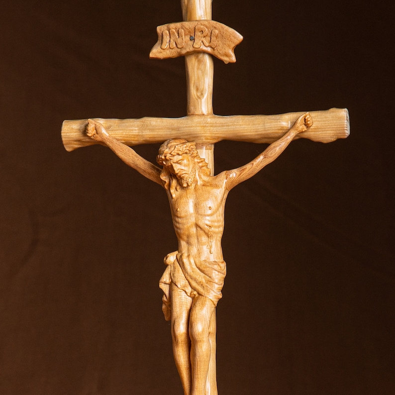 Christ Crucifixion Wood Carving Religious Artwork Cross Wall Hanging ...