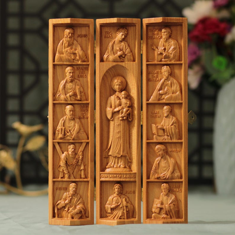 Our Lady of Lavang and the Twelve Apostles Triptych Catholic Wood Panel ...