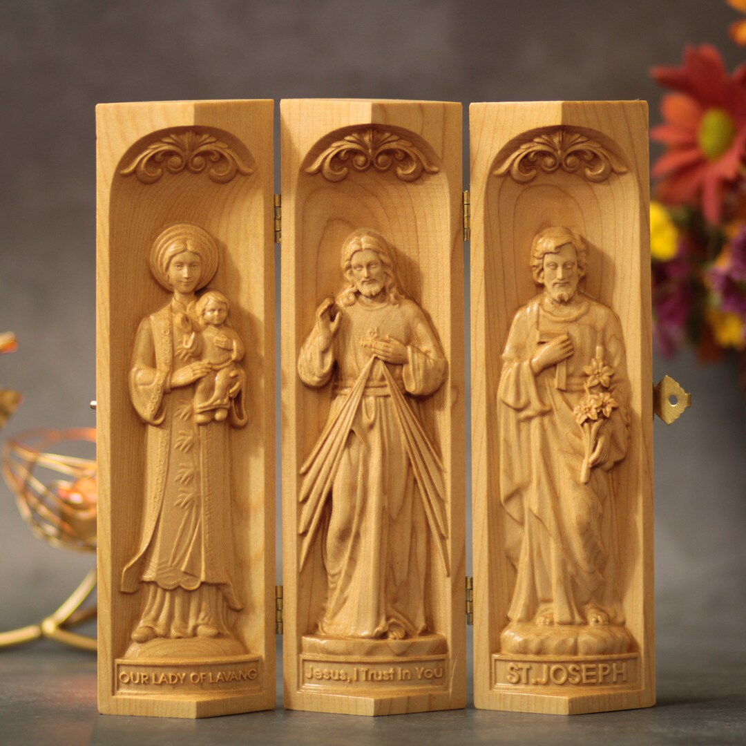 Catholic Triptych of Our Lady of La Vang- Jesus Christ- Saint Joseph ...