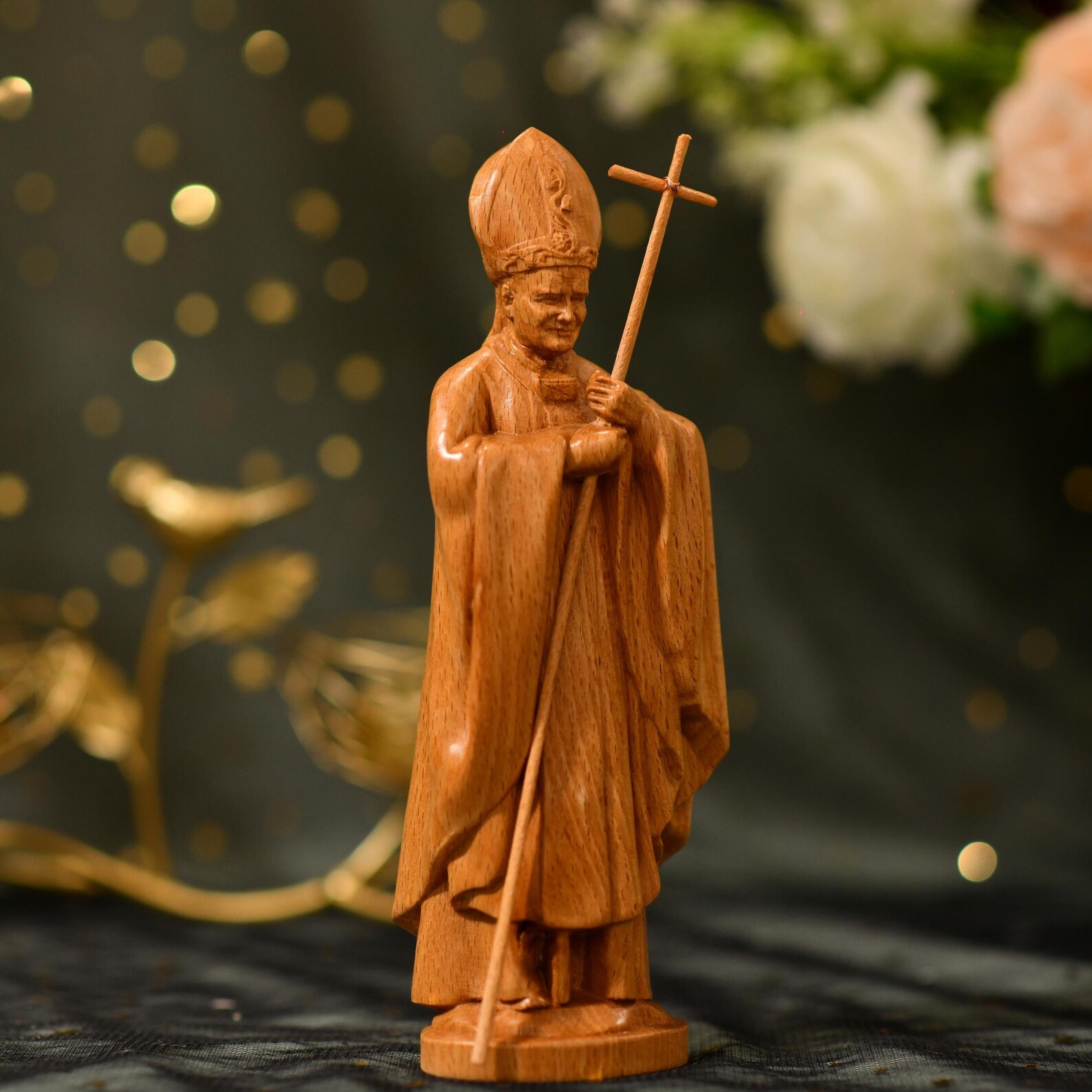 Pope Saint John Paul II Wooden Figurine Statues Holy Figurine Religious ...