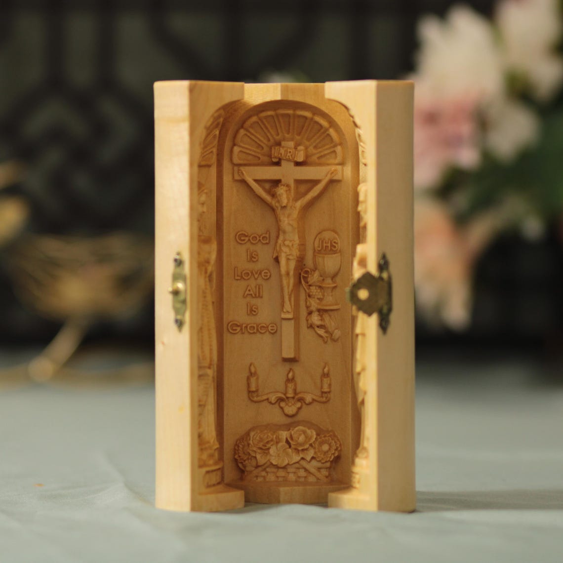 Crucifix Christ | Virgin Mary | St. Peter Wood Catholic Triptych Icon ...