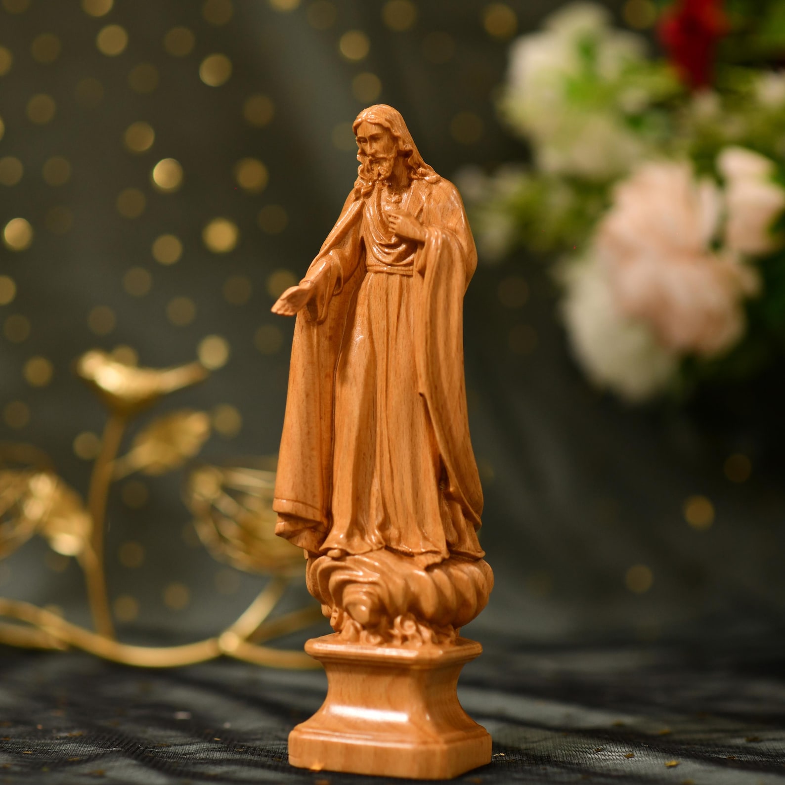 Wooden Jesus Christ Blessing Statue Catholic Home Decor Sacred Heart ...