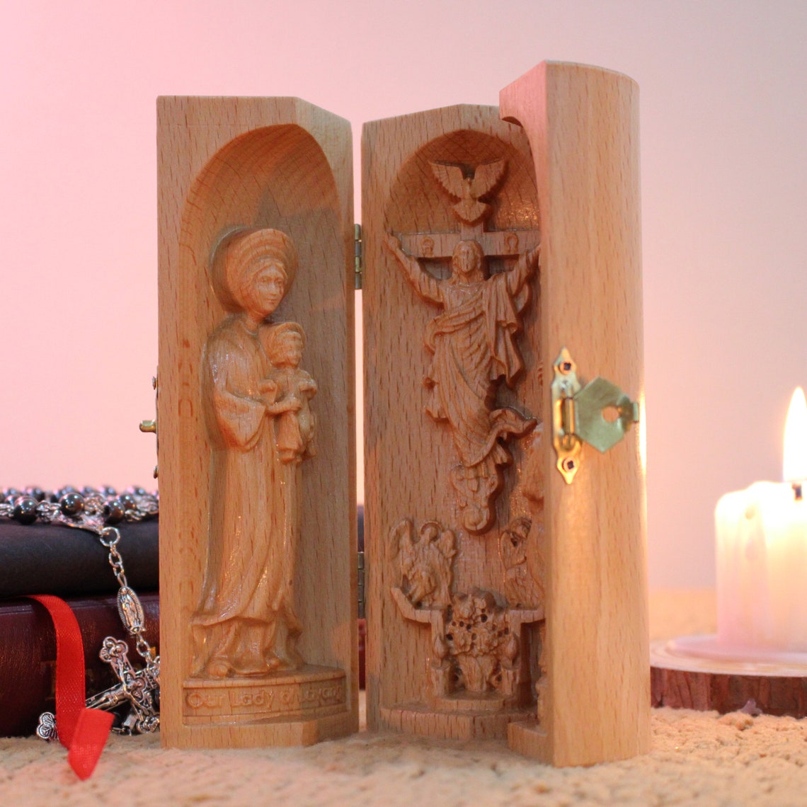 Home Portable Altar Table Catholic Triptych Art Wood Carving - Etsy