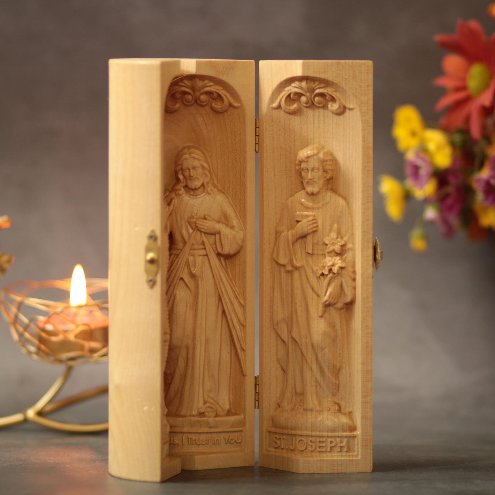 Holy Family Catholic Triptych Prayer Altar Catholic Wooden Religious ...