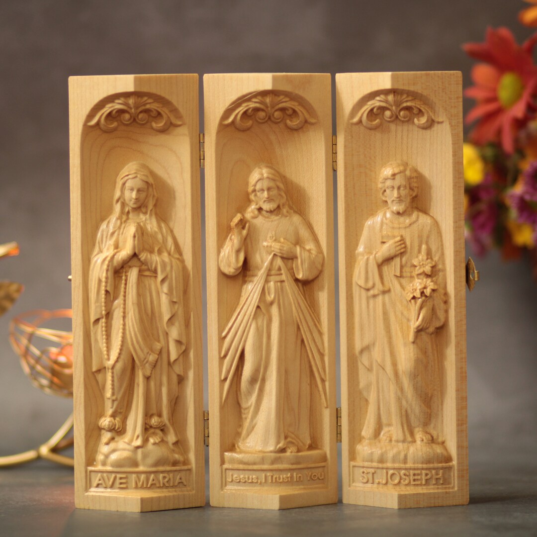 Holy Family Catholic Triptych Prayer Altar Catholic Wooden Religious Gifts Catholic Altar ...