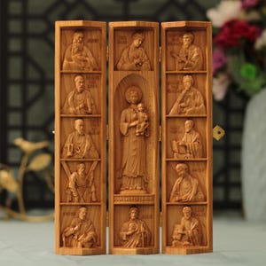 Our Lady of Lavang and the Twelve Apostles Triptych Catholic Wood Panel ...