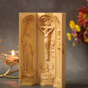 Home Altar Catholic Triptych of Our Lady of Fatima- Jesus Christ / St. Anthony Catholic Home ...