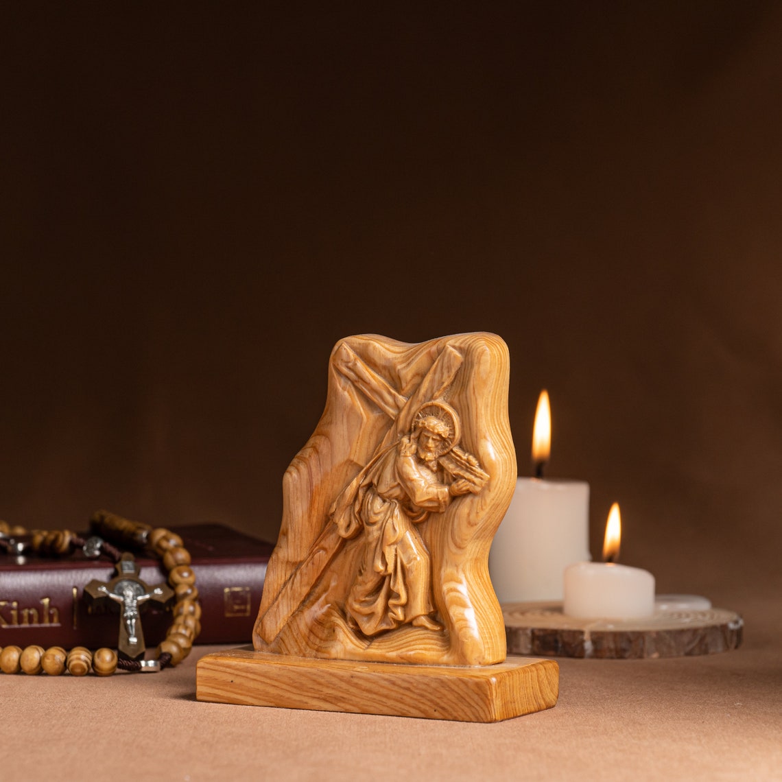 Christ Carrying the Cross Wood Religious Statue Antique Bas | Etsy