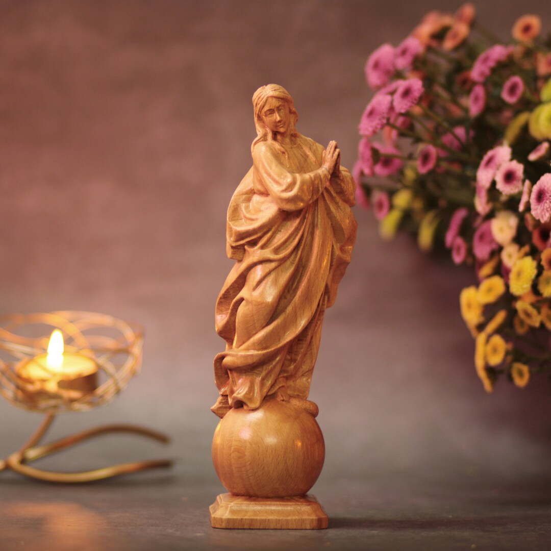 Mother Mary Wooden Statue the Mother of God Handmade Home - Etsy