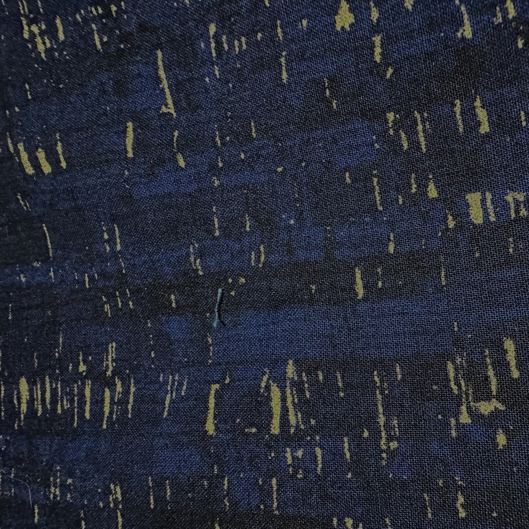 Navy and Gold Fabric, Cotton Fabric, Looks Like Cork Fabric, Dark Blue ...