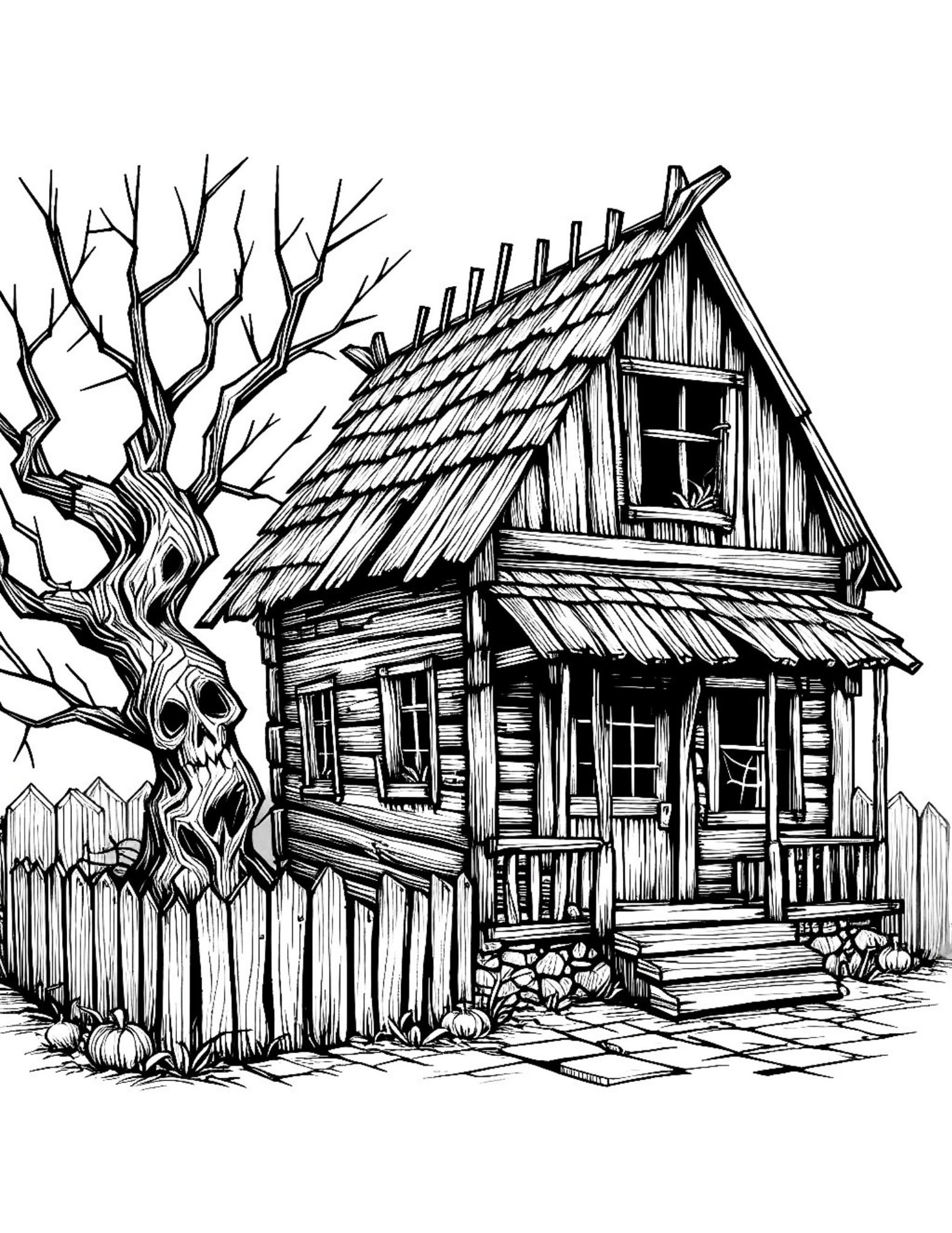 Spooky Haunted House Coloring Pages, Halloween Coloring Sheets, Creepy ...