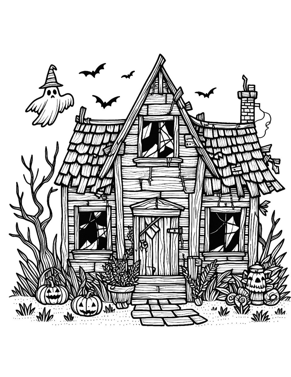 Spooky Haunted House Coloring Pages, Halloween Coloring Sheets, Creepy ...