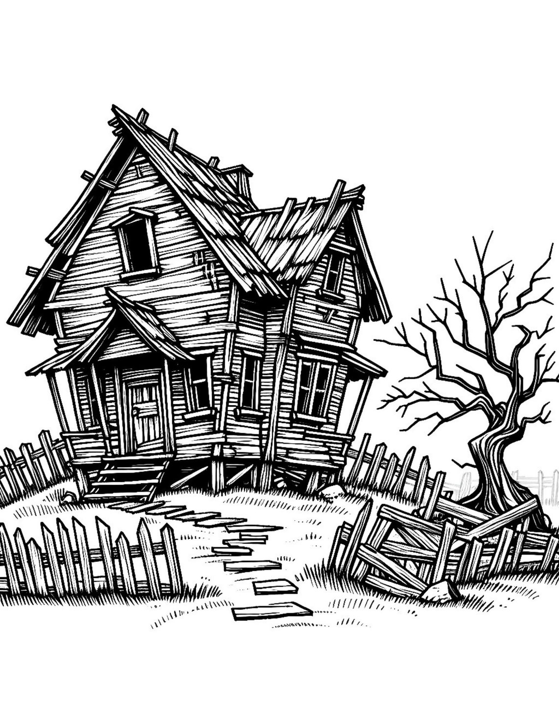 Spooky Haunted House Coloring Pages, Halloween Coloring Sheets, Creepy ...