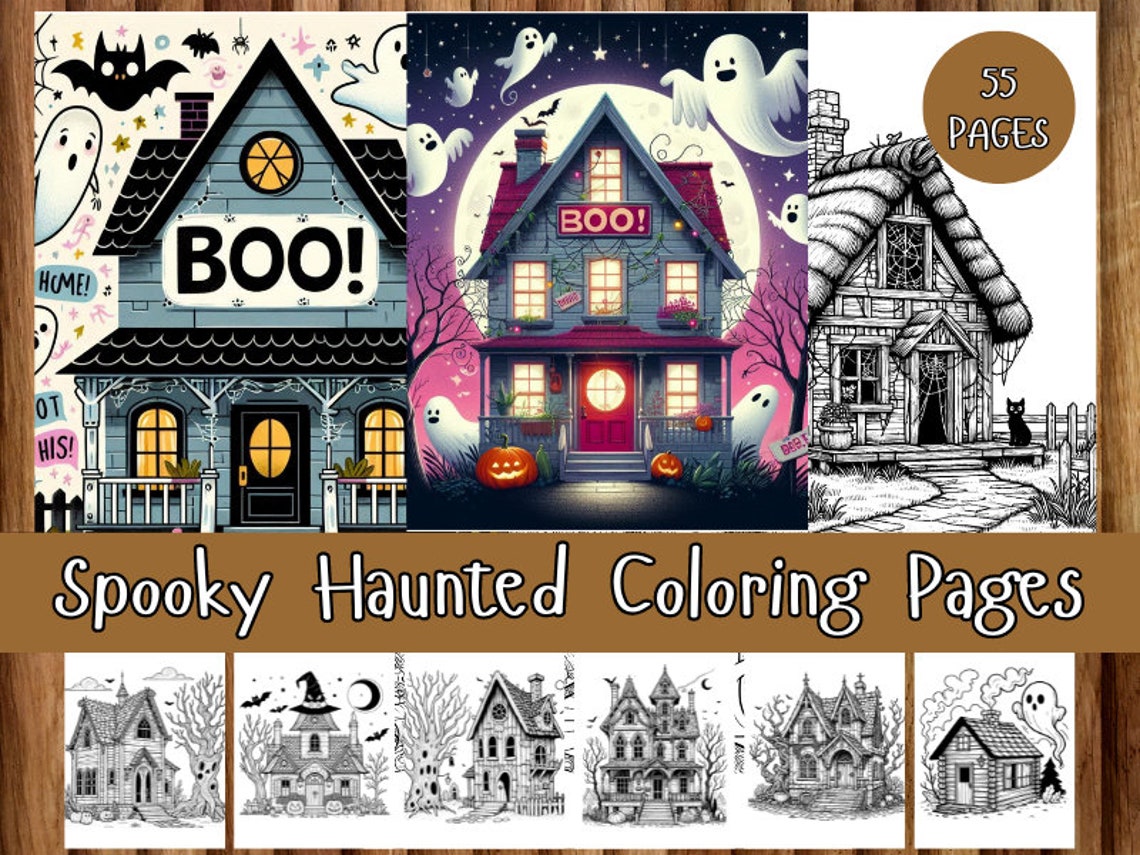 Spooky Haunted House Coloring Pages, Halloween Coloring Sheets, Creepy ...