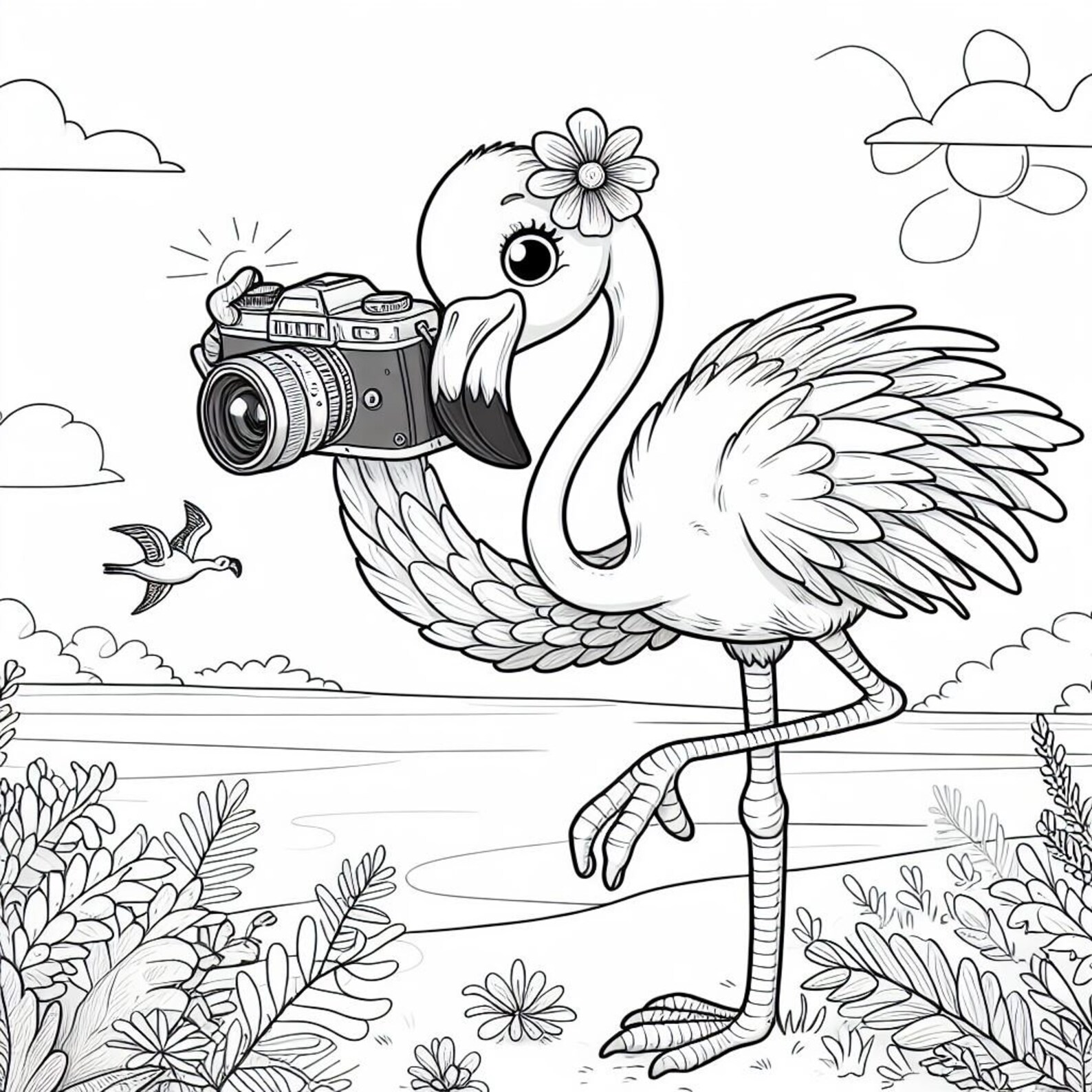 Flamingo Coloring Pages for Kids, Printable Animal Coloring Sheets, Tropical Bird Coloring Pages ...