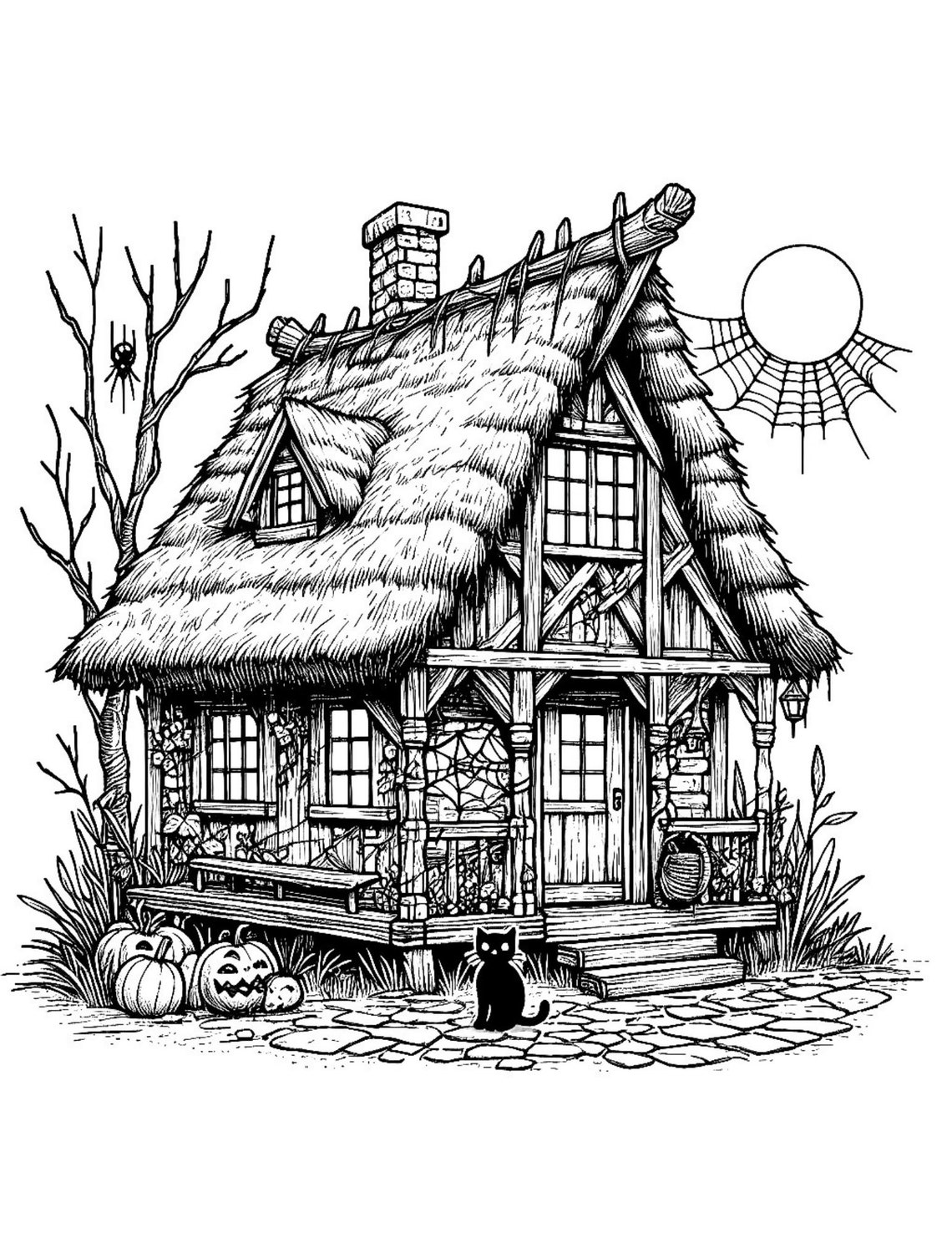 Spooky Haunted House Coloring Pages, Halloween Coloring Sheets, Creepy ...