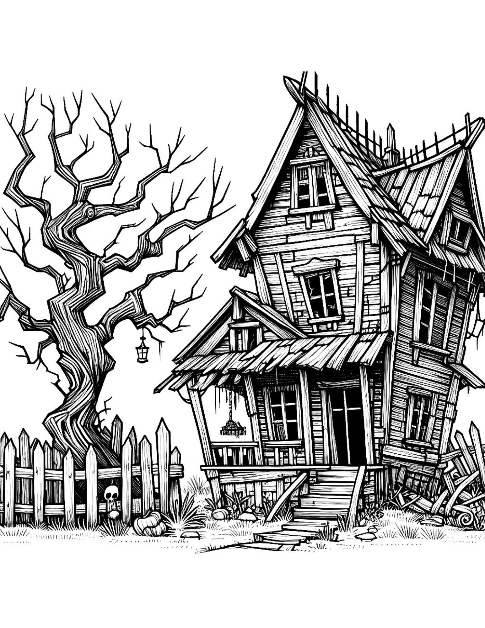 Spooky Haunted House Coloring Pages, Halloween Coloring Sheets, Creepy ...