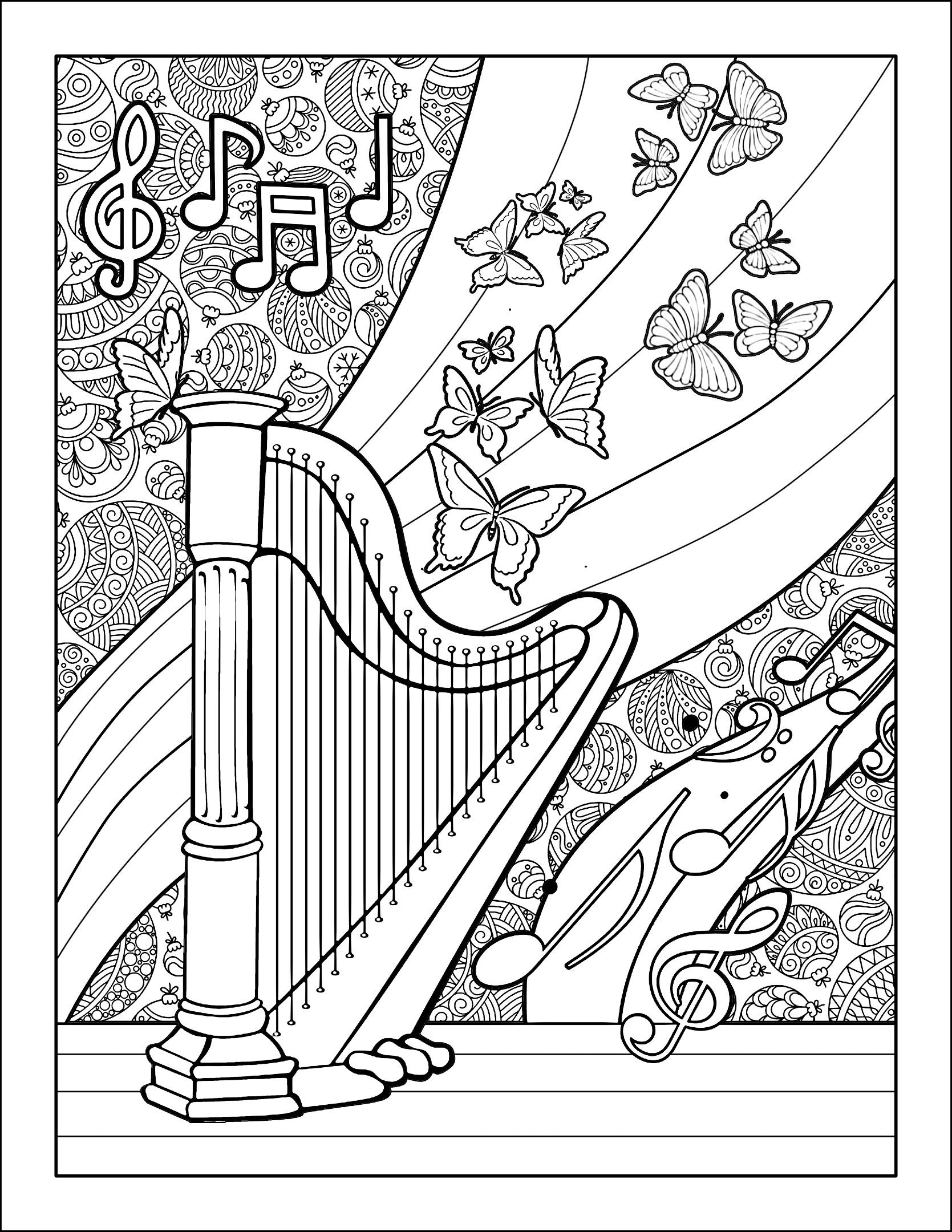 Printable Coloring Pages, Set of 5 Different Coloring Pages, Musical ...