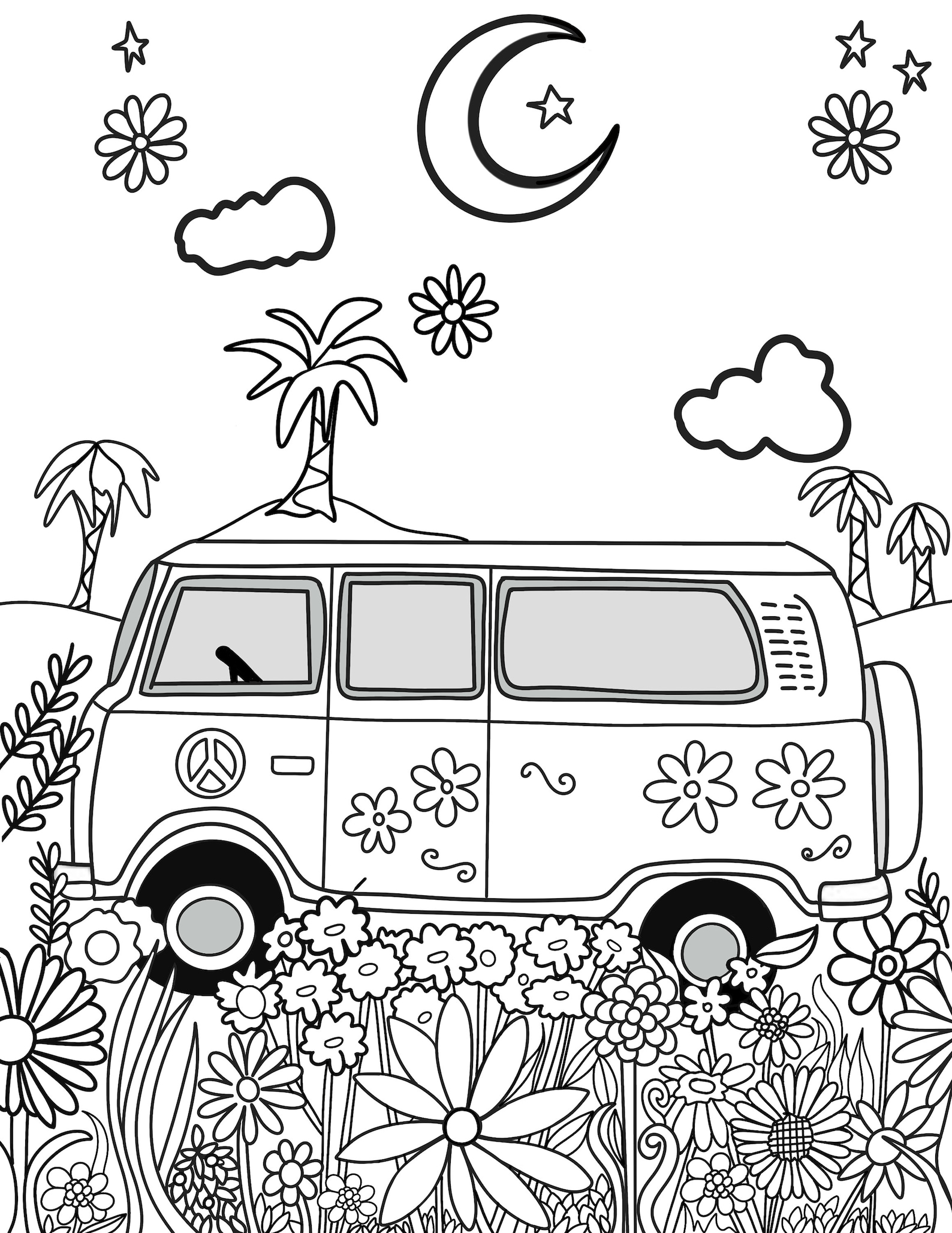 Printable Coloring Pages, Hippie Inspired Coloring Pages, - Etsy