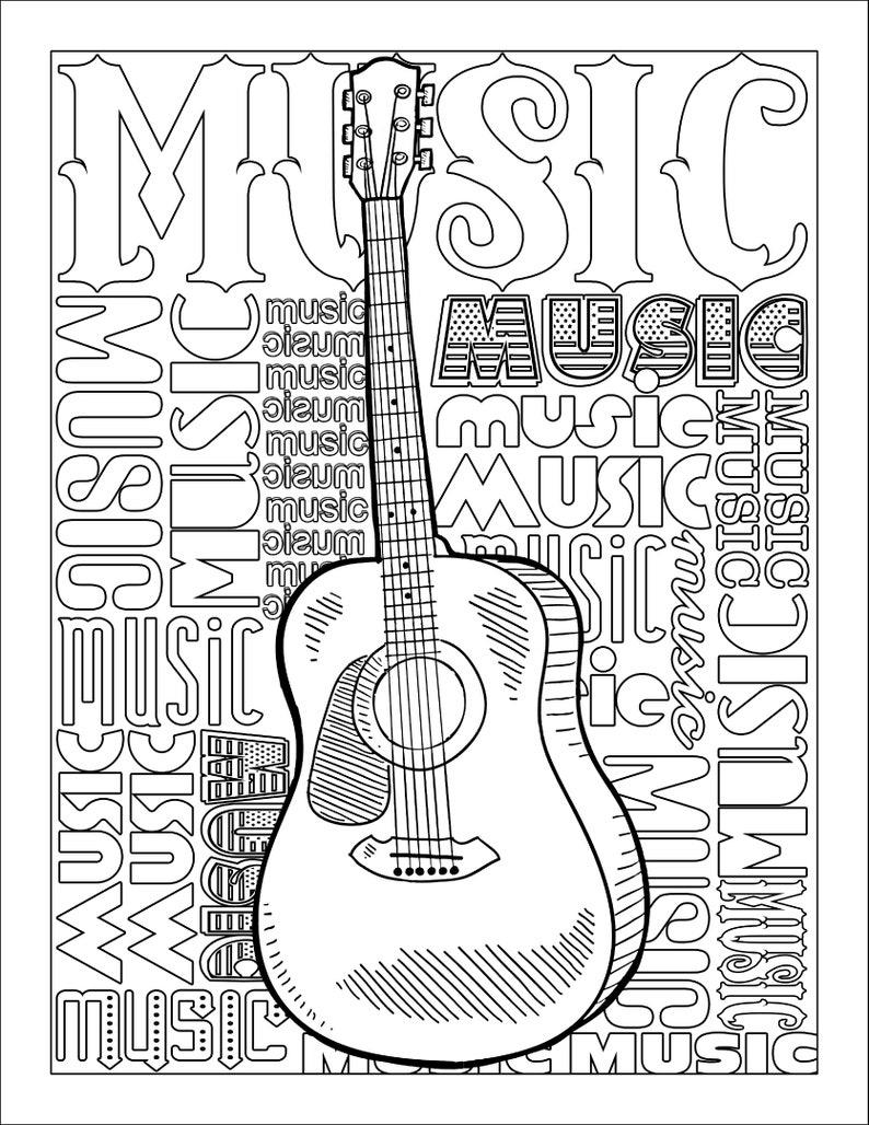 Coloring Pages, Set of 5 Different Coloring Pages, Musical Instruments ...