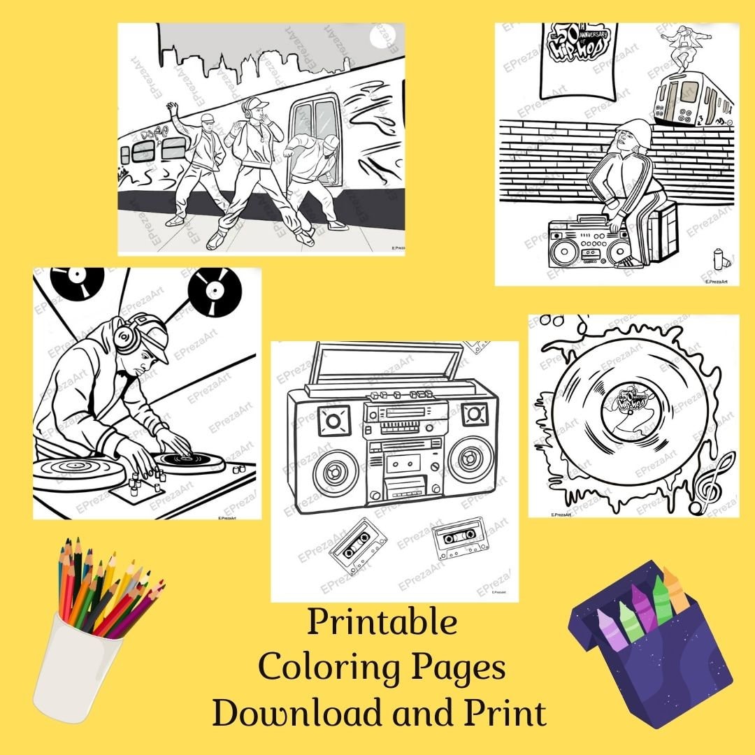 Printable Coloring Pages, Five Different Coloring Pages, Hip Hop ...