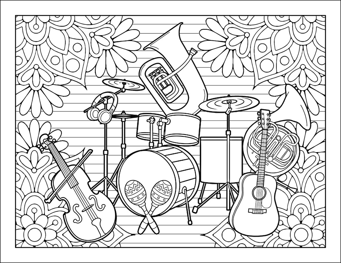 Printable Coloring Pages, Set of 5 Different Coloring Pages, Musical ...