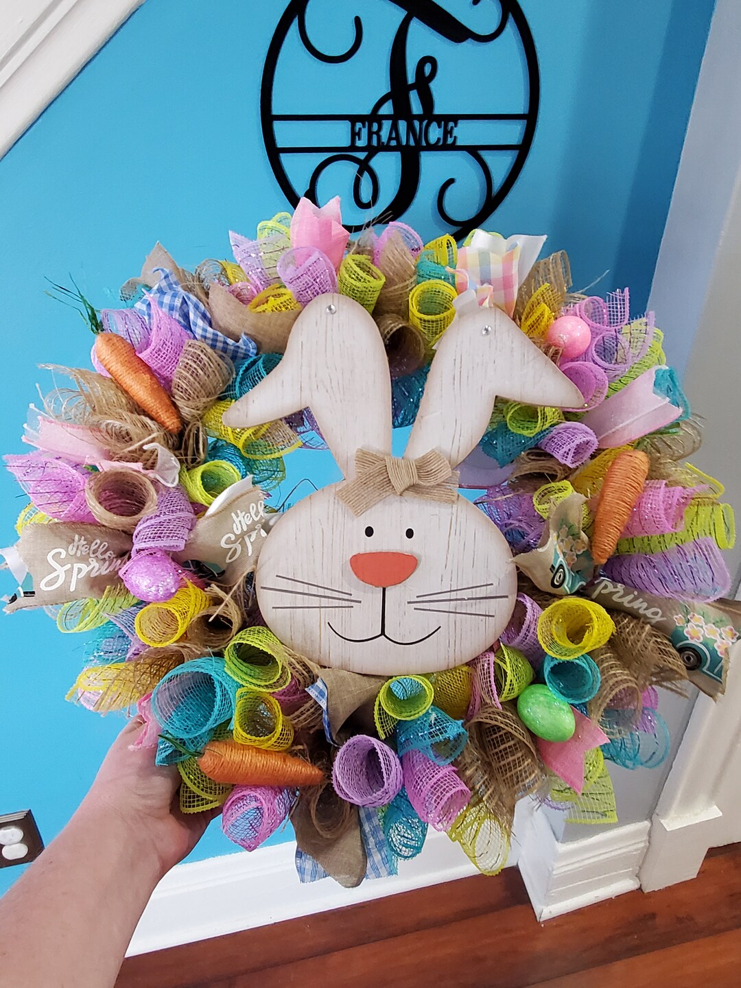 Easter Burlap Wreath, Easter Bunny Wreath, Easter Decor, Door Decor ...
