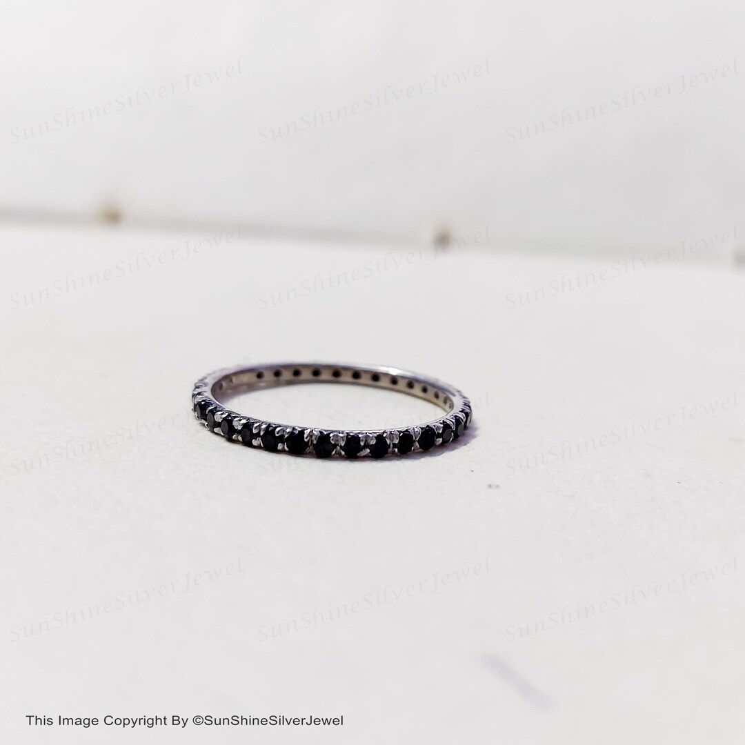Black Onyx Eternity Ring, Minimalist Black Diamond Stacking Ring, Full ...