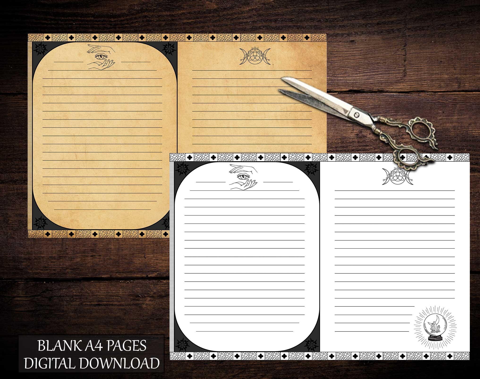 Blank Pages Grimoire, Printable Book of Shadows Blank Pages, Magic ...